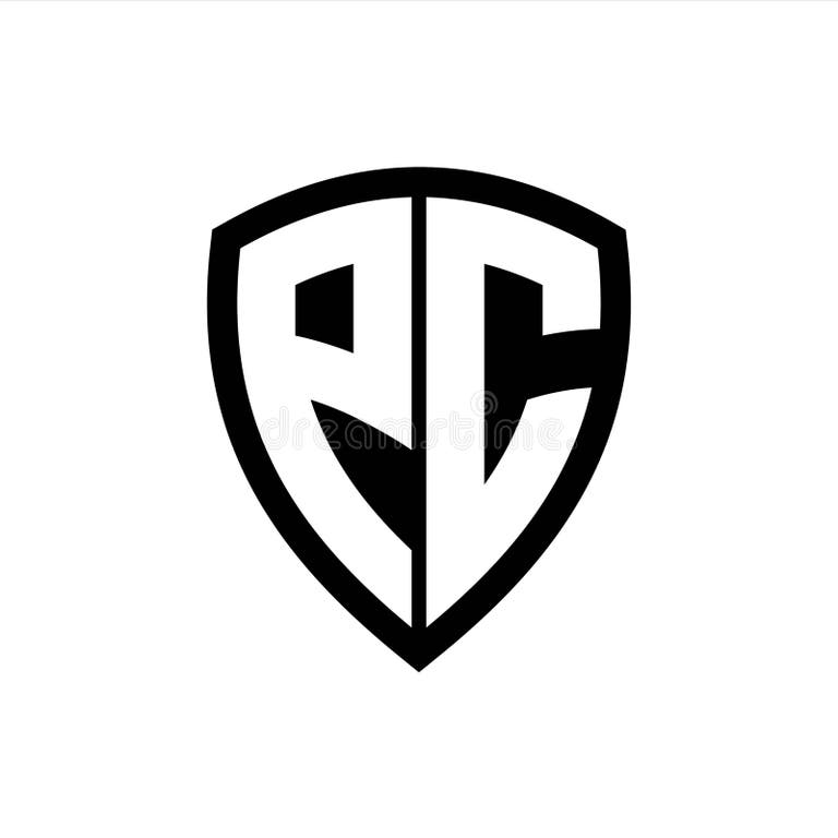 PC Monogram Logo with Bold Letters Shield Shape with Black and White ...