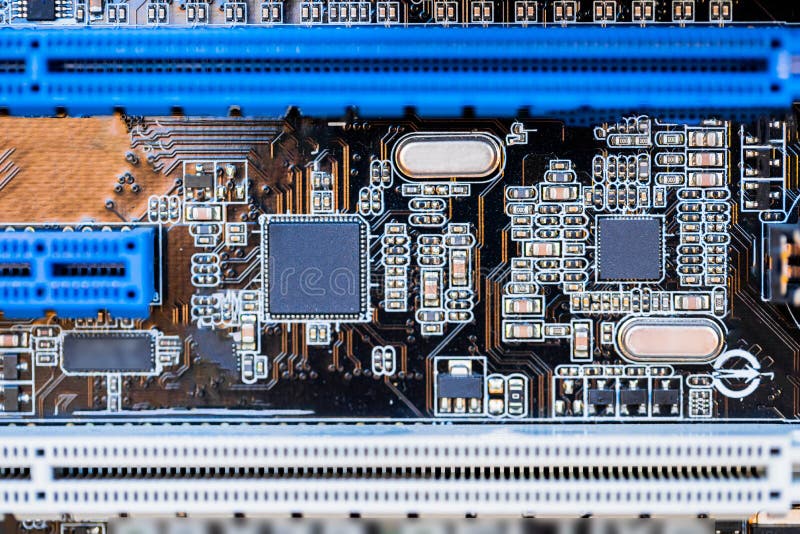 PC Motherboard with Chips, Transistors and Microprocessors Stock Photo ...