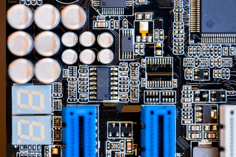 PC Motherboard with Chips, Transistors and Microprocessors Stock Photo ...