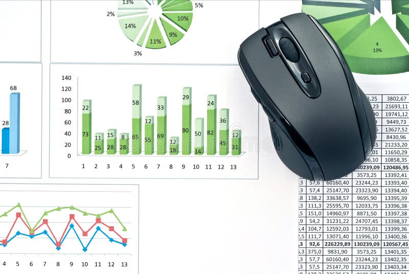 PC mouse on charts stock photo. Image of flow, office - 18435548
