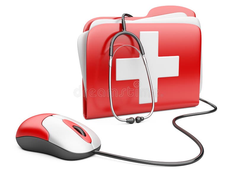 PC Mouse with Red Folder and White Cross Stock Illustration ...