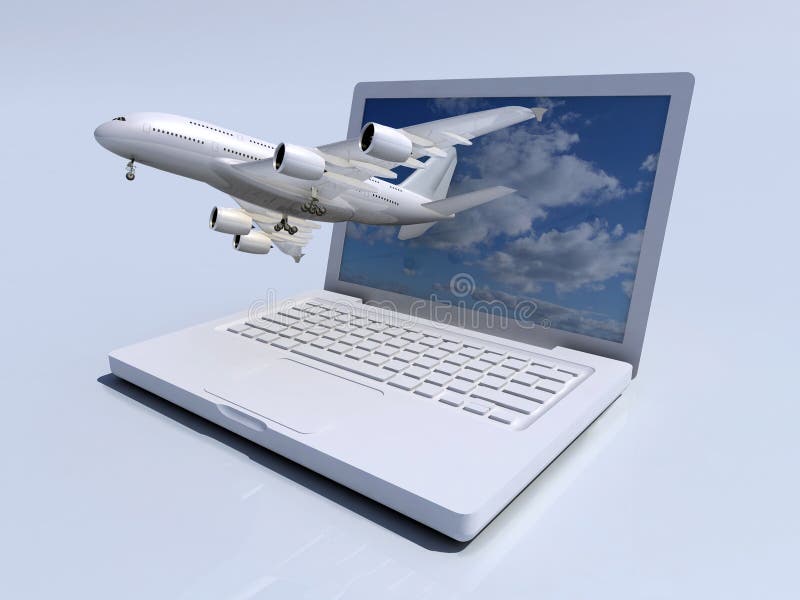 Pc notebook and airplane stock illustration. Illustration of connection ...