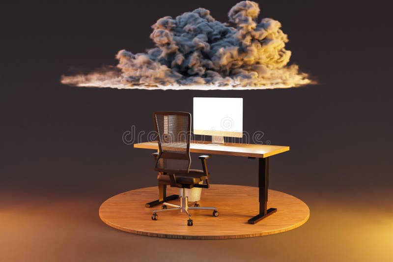 Pc Office Workplace on Infinite Background with Cloud Over Head ...
