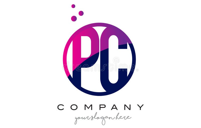PC P C Circle Letter Logo Design with Purple Dots Bubbles Stock Vector ...