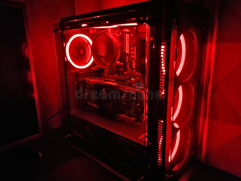PC red lights stock image. Image of computer, case, lights - 213140243