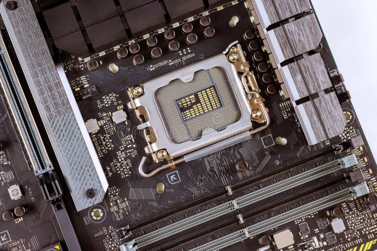 PC Repair at CPU Mounting Motherboard of Connector Socket for Processor ...