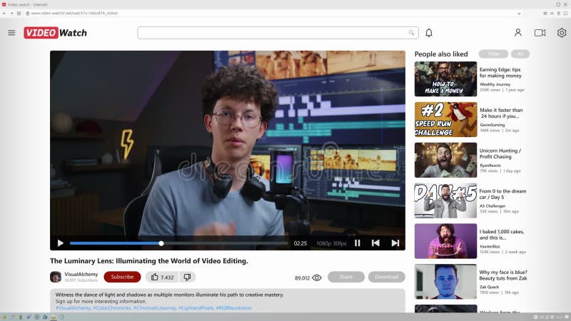 PC Screen with Animation of Website with Video Content about Movie ...