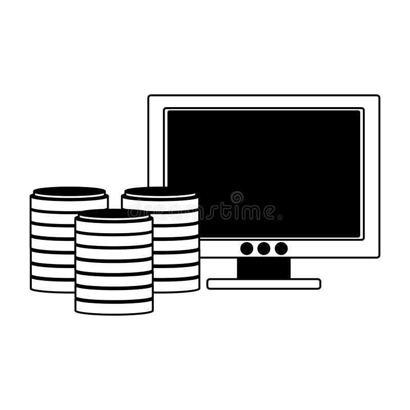 PC Screen with Disks Storage in Black and White Stock Vector ...