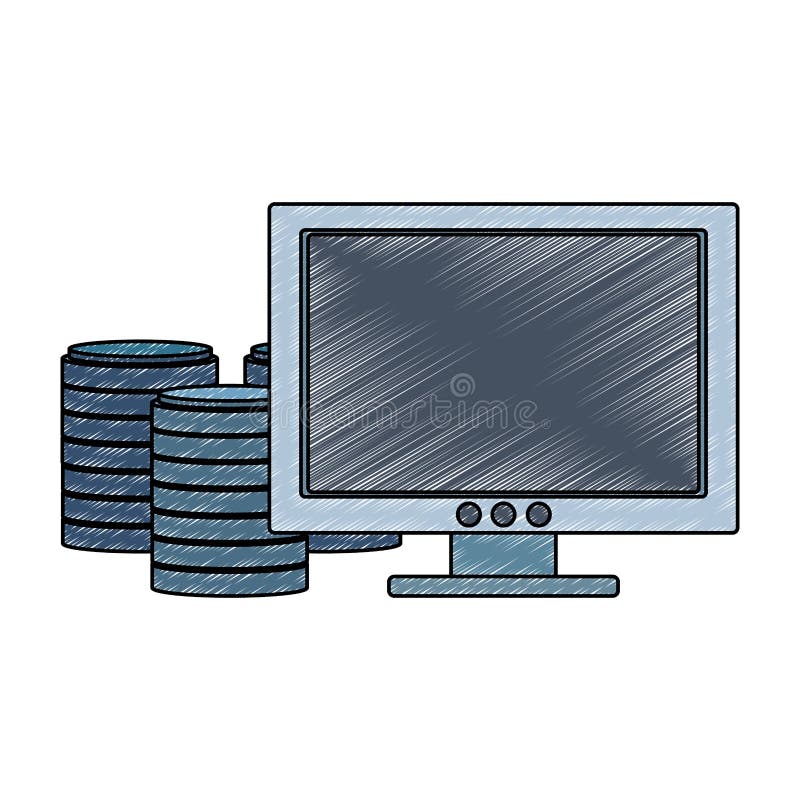 PC Screen with Disks Storage Scribble Stock Vector - Illustration of ...