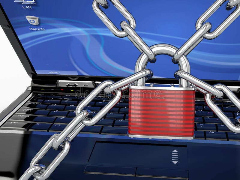Pc Security. Laptop with Chain and Lock Stock Illustration ...