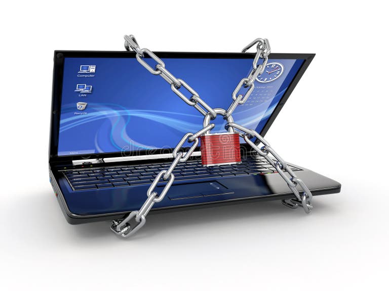 Pc Security. Laptop with Chain and Lock Stock Illustration ...