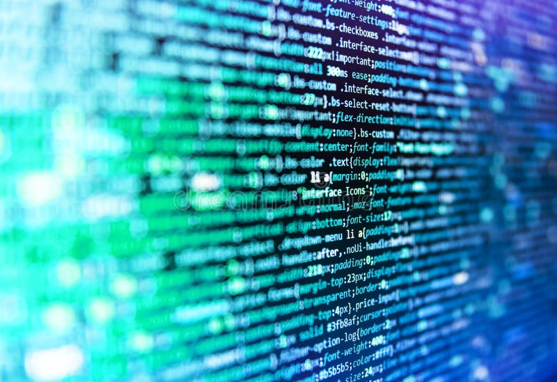 Abstract Technological Background with Digits and Lines. Computer Script Coding Source Code on ...