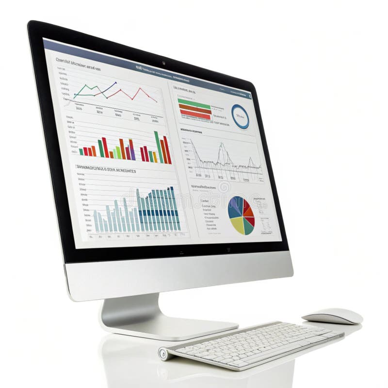 PC with Statistic Isolated on White Background Stock Illustration ...