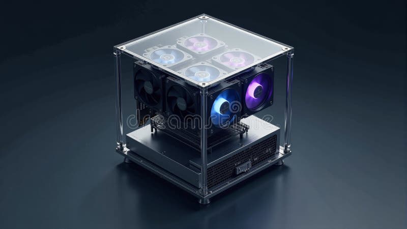 PC System Inside Glass Cube Structure Stock Illustration - Illustration ...