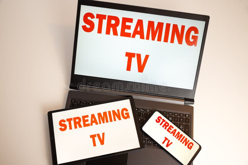 Pc, Tablet and Smartphone with `streaming Tv` Text, with Cables and ...