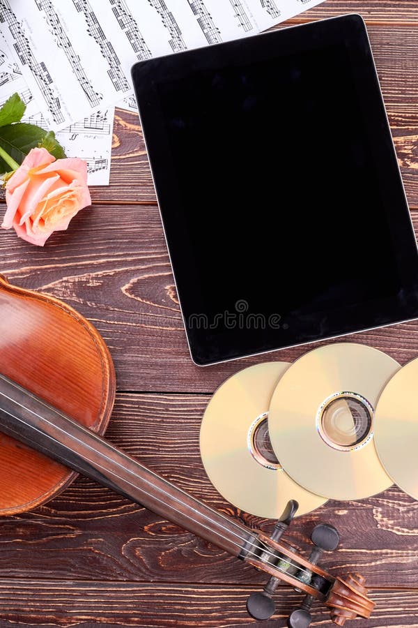 Pc Tablet and Vintage Musical Objects. Stock Image - Image of data ...