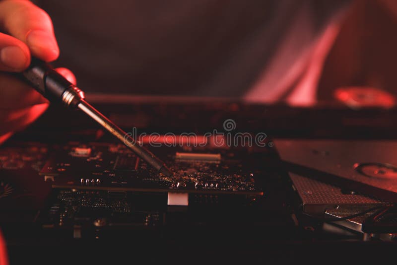 PC Technology .Computer Repair Shop. Engineer Performing Laptop ...