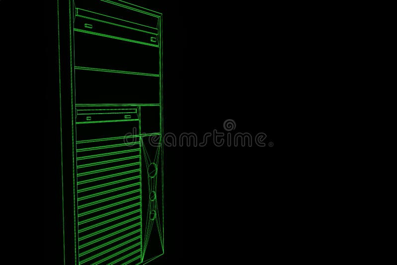 PC Tower in Hologram Wireframe Style. Nice 3D Rendering Stock ...