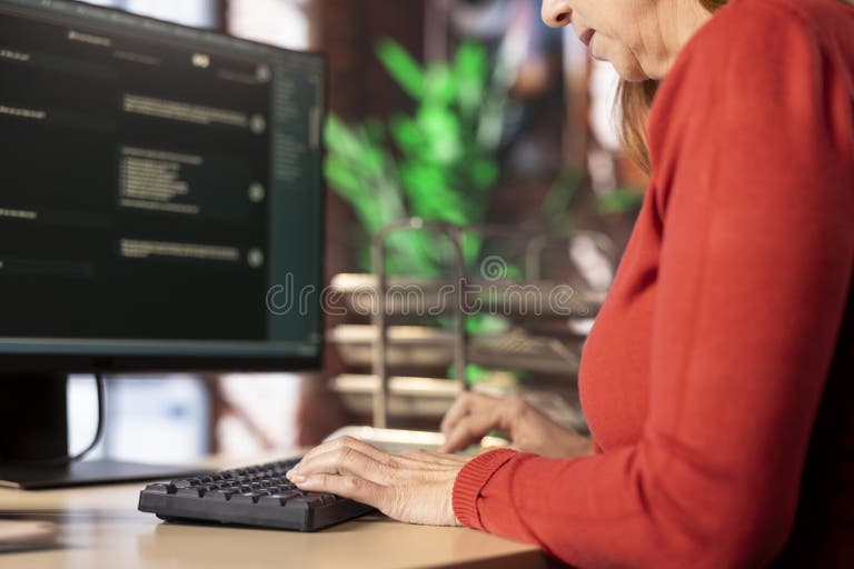 PC User Interacting with an AI Chat System on Her Computer at Home ...