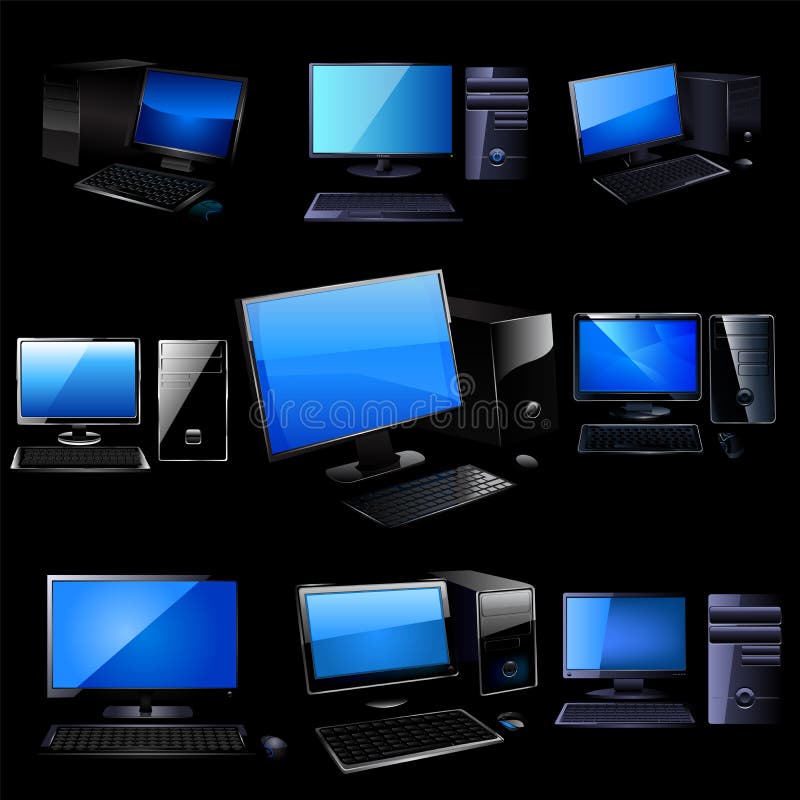 Pc vector set. Pc vector set on black background.