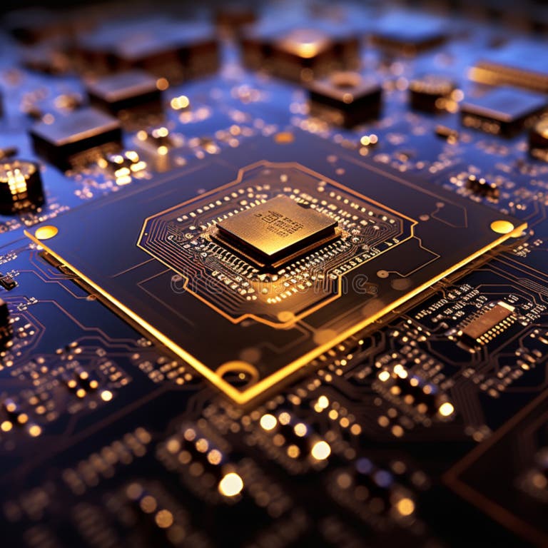 PCB board in golden colors stock illustration. Illustration of ...