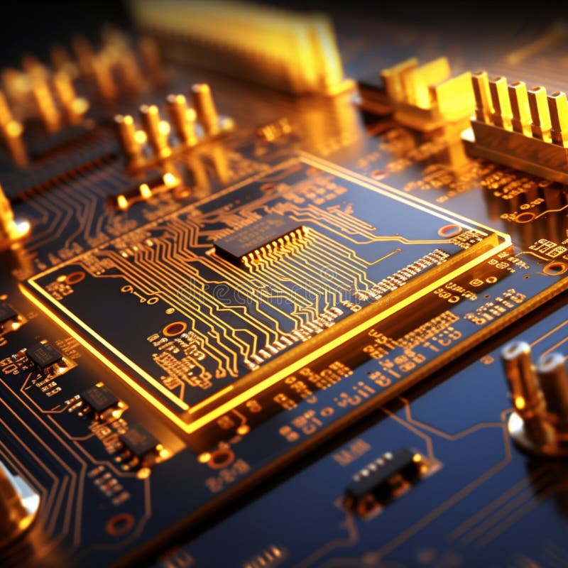 PCB board in golden colors stock illustration. Illustration of ...