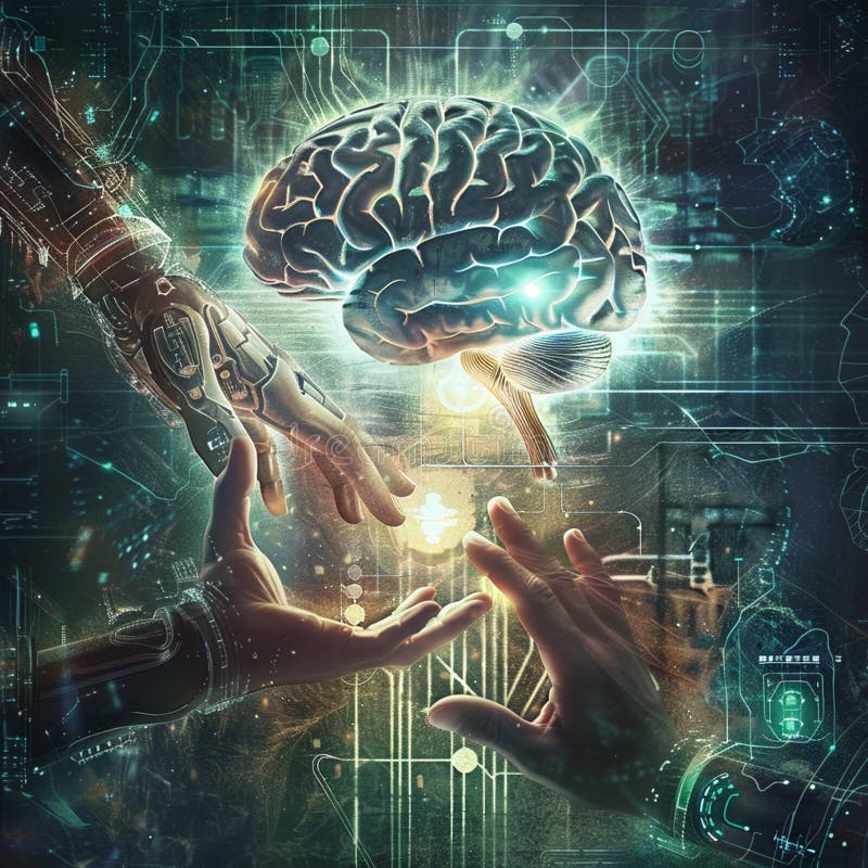 PCB Brain with 3d Render Human Brain. Artificial Intelligence or AI ...