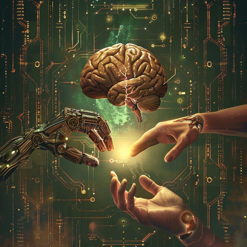 PCB Brain with 3d Render Human Brain. Artificial Intelligence or AI ...