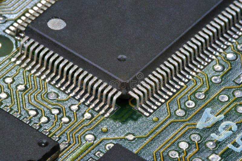 PCB with chip stock photo. Image of green, detail, side - 49879534