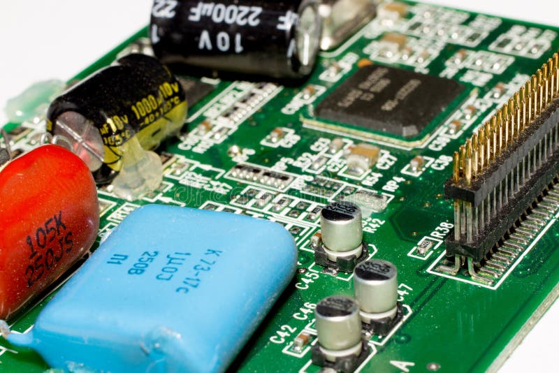 PCB Circuitry with Photo Diode, Laser, Resistors, Microchips ...