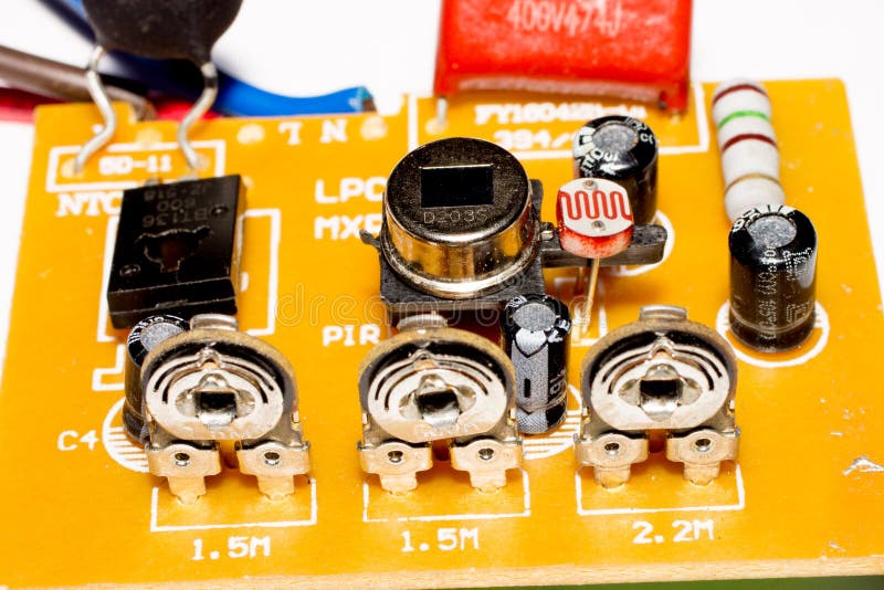 PCB Circuitry with Photo Diode, Laser, Resistors, Microchips ...