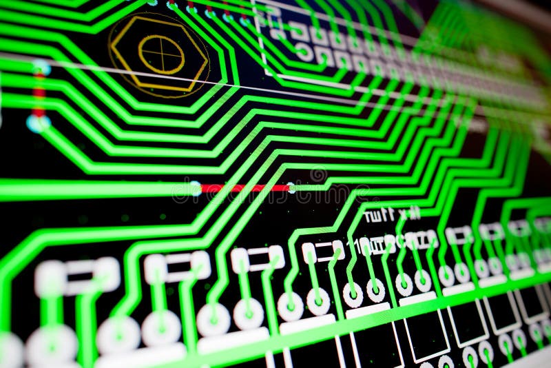 PCB Electric Circuit on the PC Screen Stock Image - Image of device ...