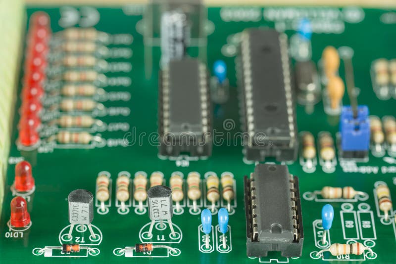 A Pcb with Electronic Components Stock Photo - Image of resistors ...
