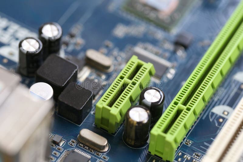 PCI Express and Condenser or Capacitor Mainboard of Computer Background ...