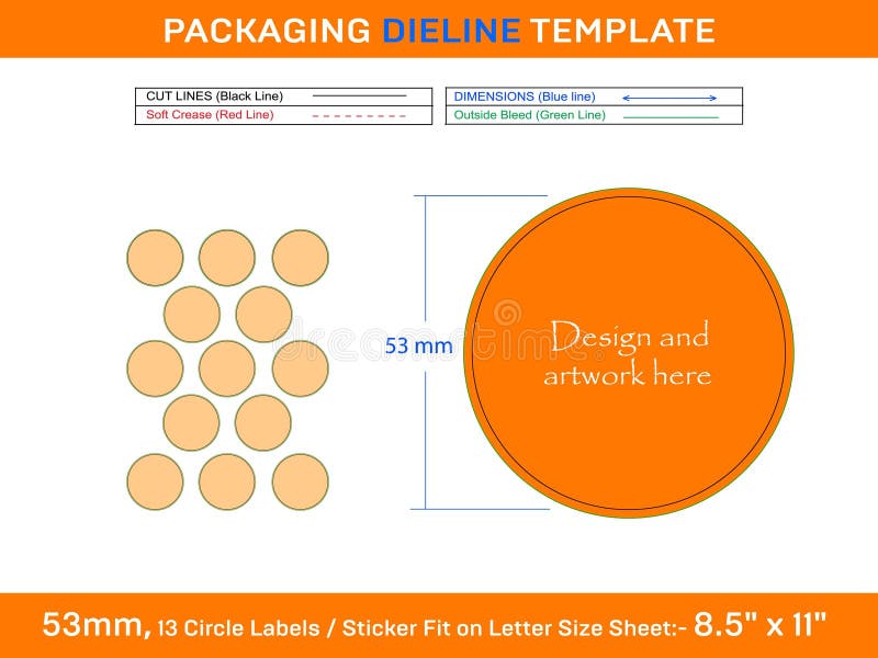 13pcs 53 Mm CIRCLE Label Sticker Die Line Template Stock Vector ...