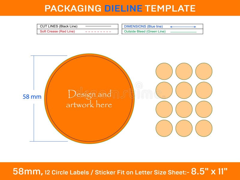 12pcs 58 Mm CIRCLE Labels Sticker Dieline Template Stock Vector ...