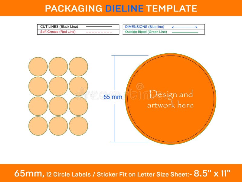 12pcs 65 Mm CIRCLE Labels Sticker Die Line Template Stock Vector ...
