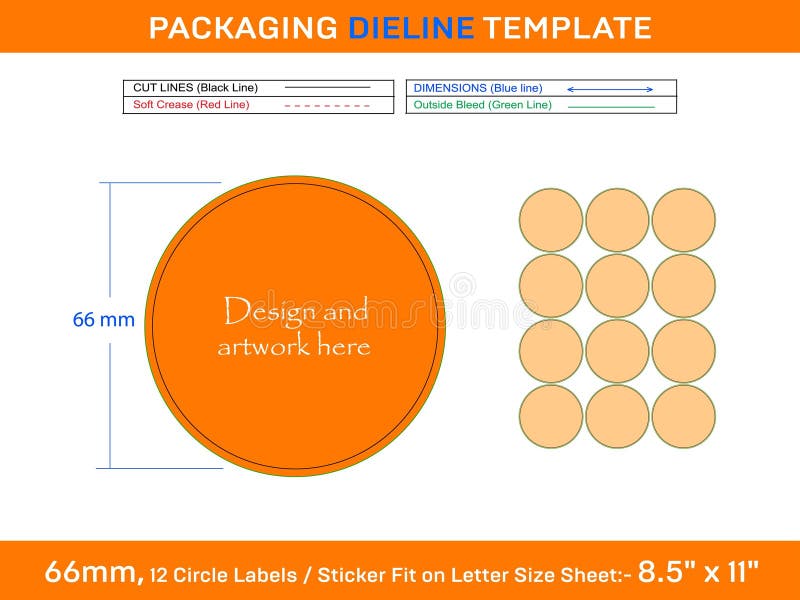 12pcs 66 Mm CIRCLE Labels Sticker Dieline Template Stock Vector ...