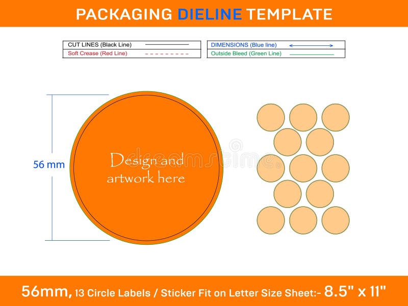 13pcs 56 Mm CIRCLE Labels Sticker Die Line Template Stock Vector ...