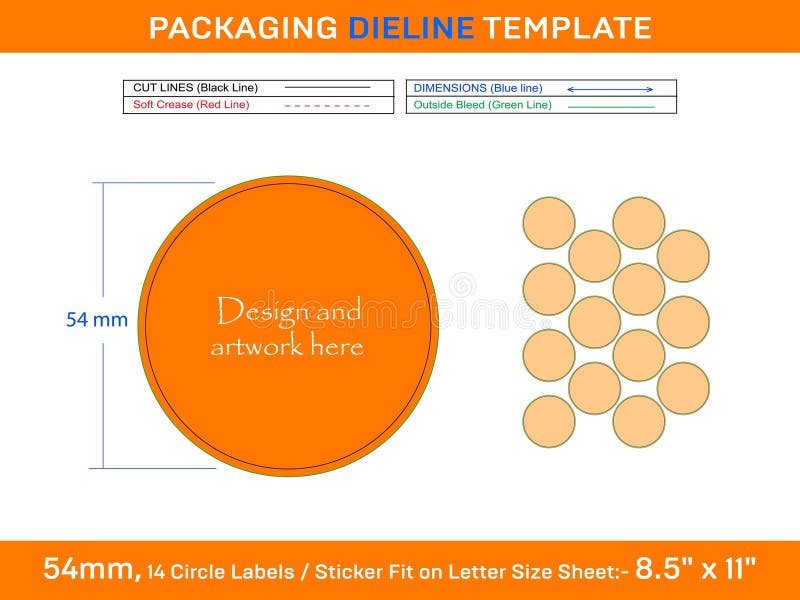 14pcs 54 Mm CIRCLE Labels Sticker Dieline Template Stock Vector ...
