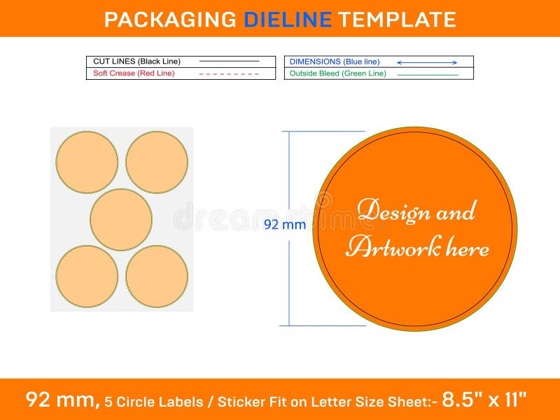 5pcs 92 Mm CIRCLE or ROUND Label Sticker Die Line Template Stock ...