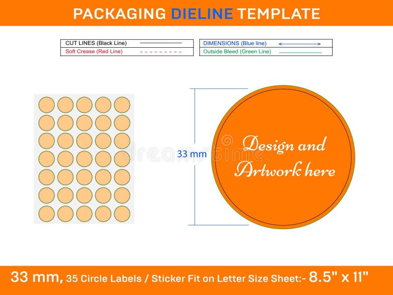 35pcs 33 Mm CIRCLE or ROUND Label Sticker Die Line Template Stock ...