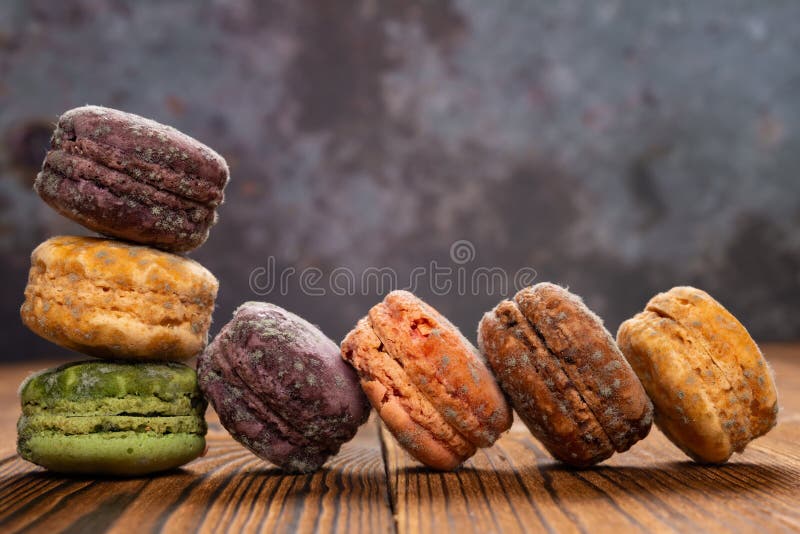 7 Pcs Moldy Macaroons on Wood Table Stock Photo - Image of disgusting ...
