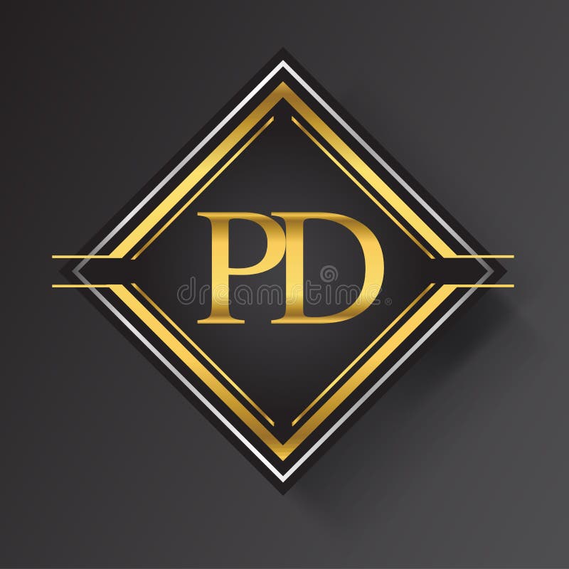 PD Letter Logo in a Square Shape Gold and Silver Colored Geometric ...