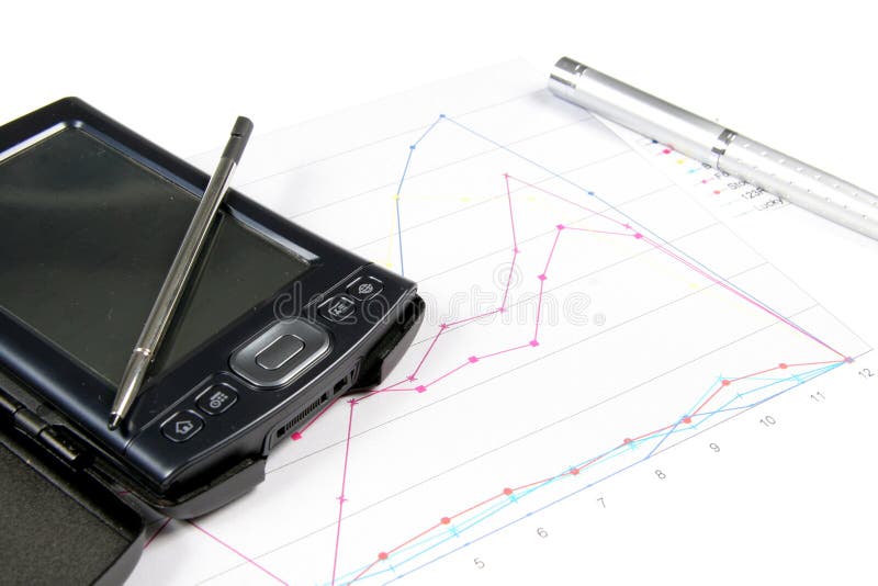 PDA and pen on stock chart stock photo. Image of computer - 3929564