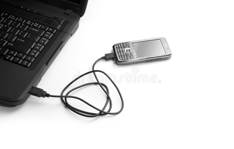 PDA and laptop stock image. Image of cable, device, connection - 13218081