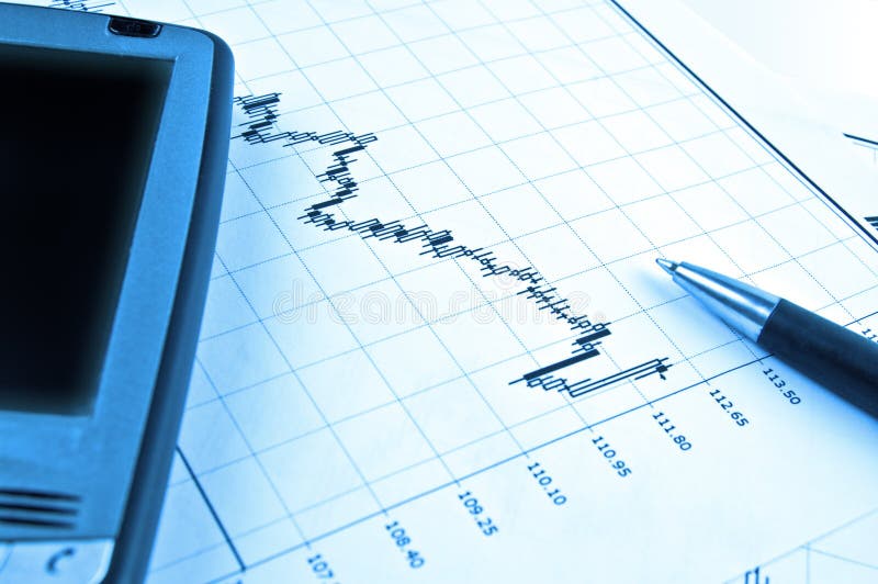 PDA and pen on stock chart stock photo. Image of computer - 3929564