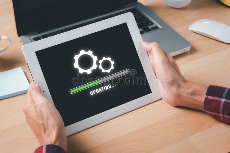 Person Waiting for Installing Update Process with Loading Bar Icon on ...