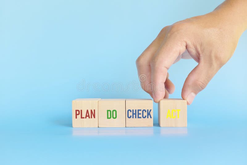 PDCA or Plan Do Check Act Cycle Method Concept. Hand Putting Action ...