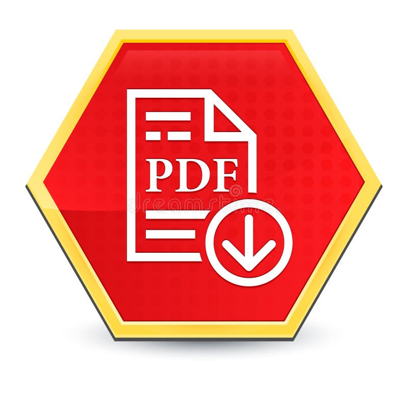 PDF Document Download Icon Abstract Red Hexagon Button Bright Yellow ...